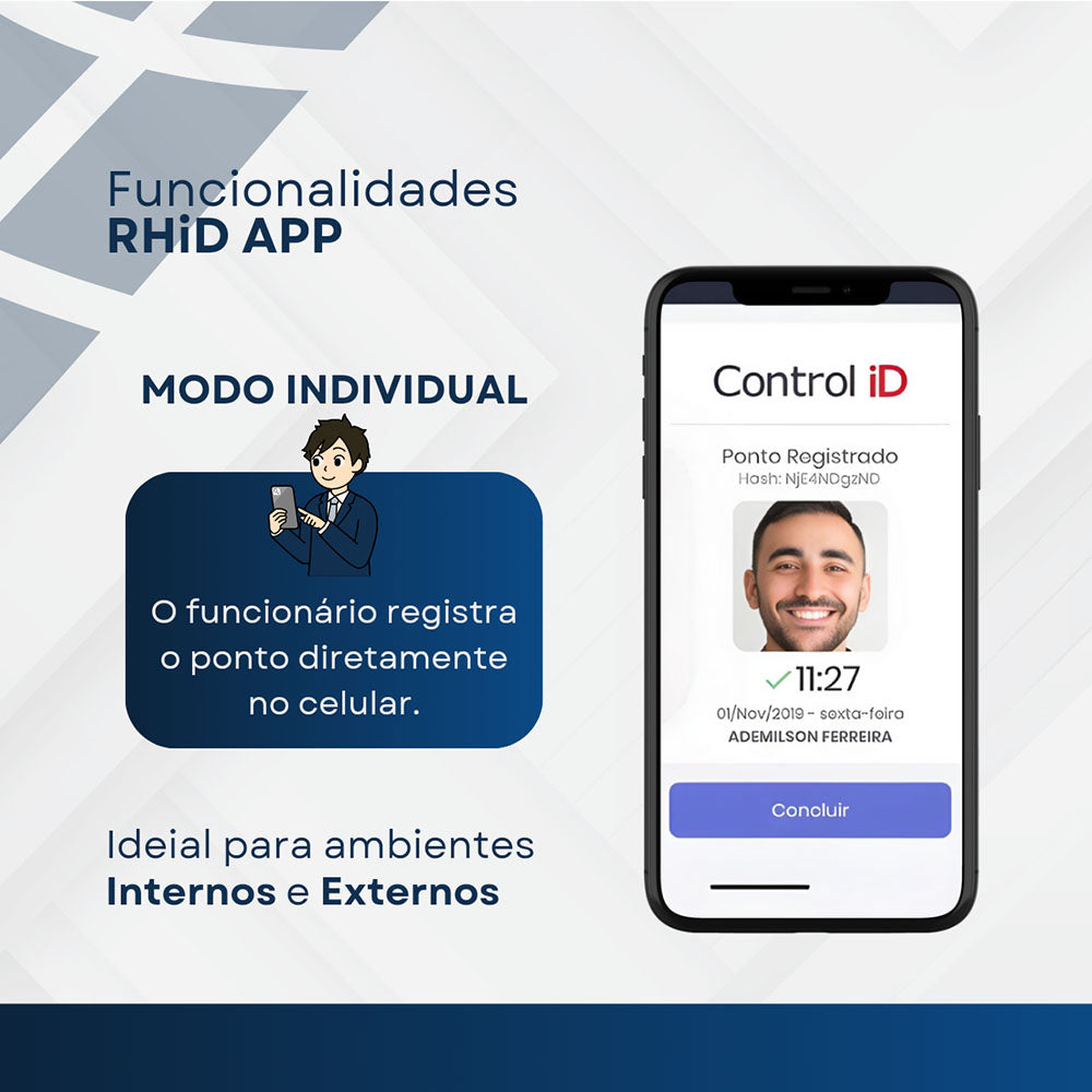 Sistema de Ponto RHID Control iD para 20 Funcionários - Licença Mensal